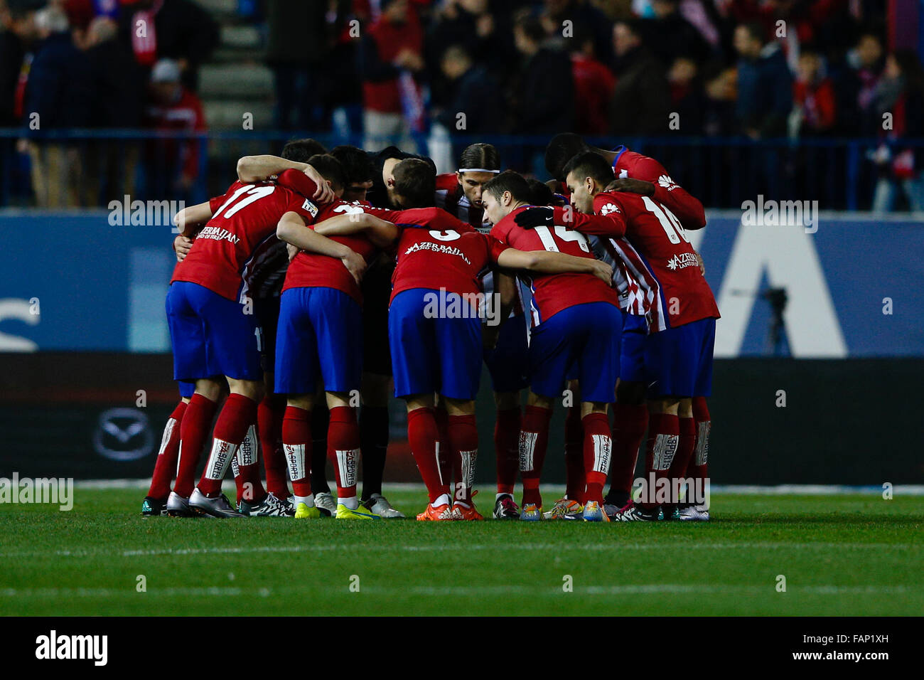 Madrid, Spain. 02nd Jan, 2016. The Atletico team huddles before the La ...