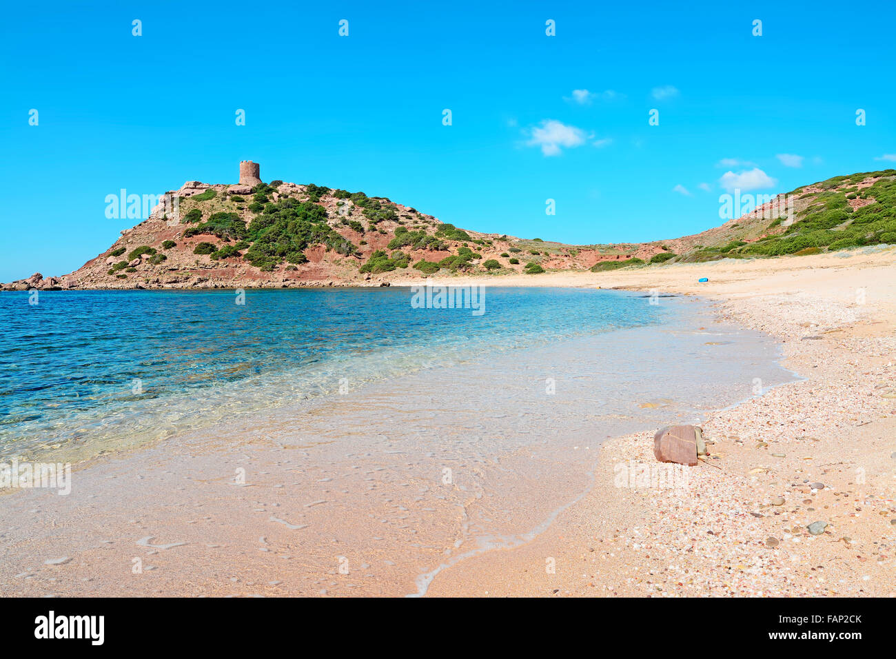 Porticciolo beach with its sighting tower, Sardinia Stock Photo - Alamy