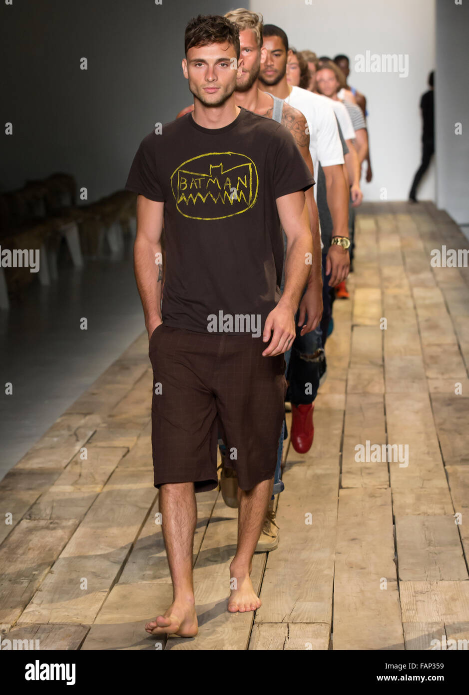 NEW YORK, NY - JULY 15, 2015: Bastien Grimal walks the runway during ...