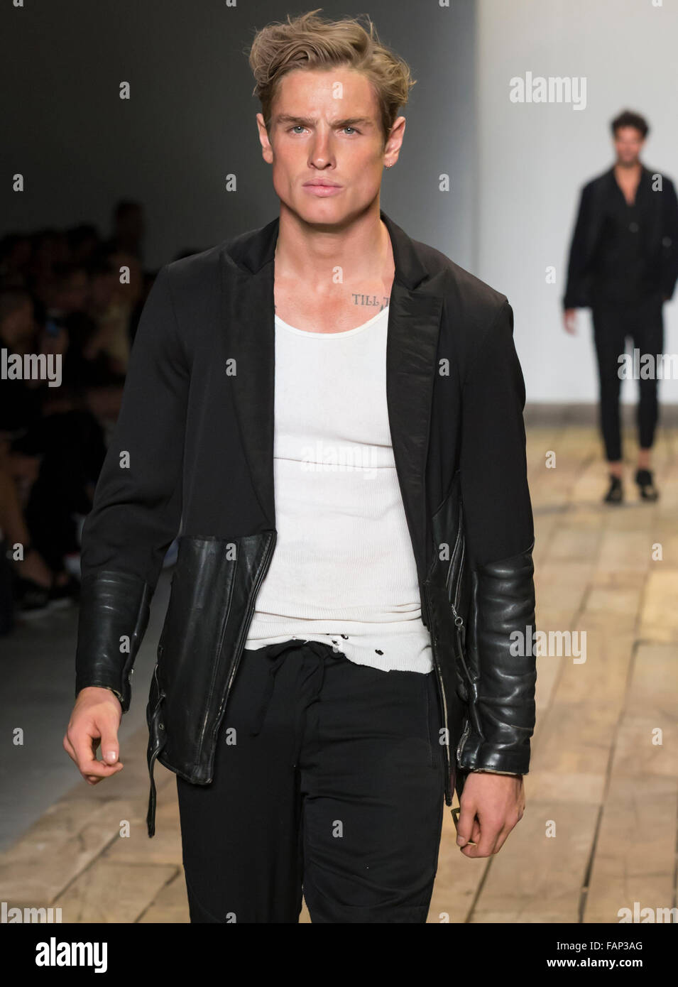 NEW YORK, NY - JULY 15, 2015: Patrick O'Donnell walks the runway during ...