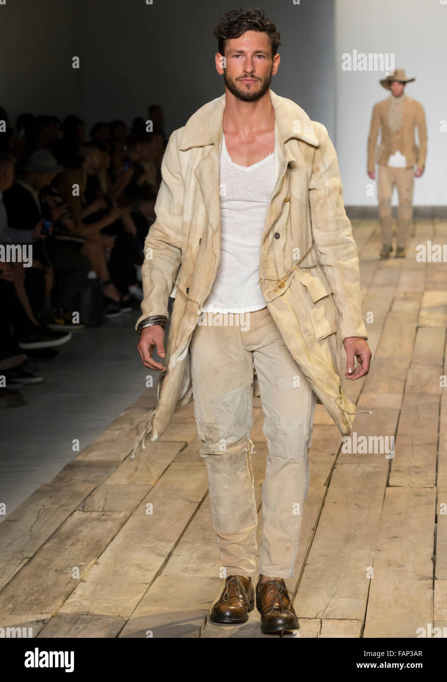 NEW YORK, NY - JULY 15, 2015: Parker Gregory walks the runway during ...