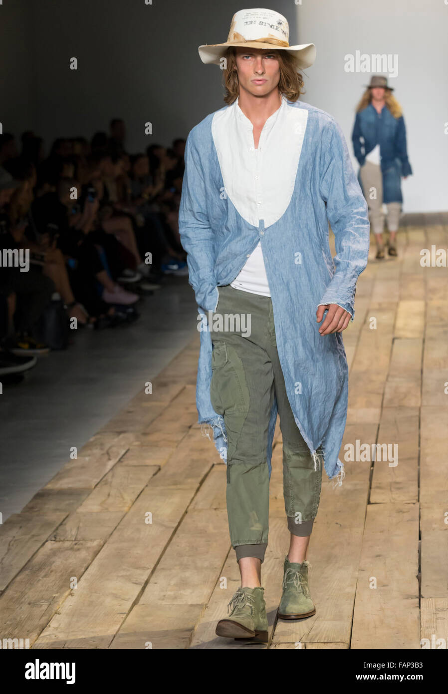 NEW YORK, NY - JULY 15, 2015: Stefan Scheenstra walks the runway during ...