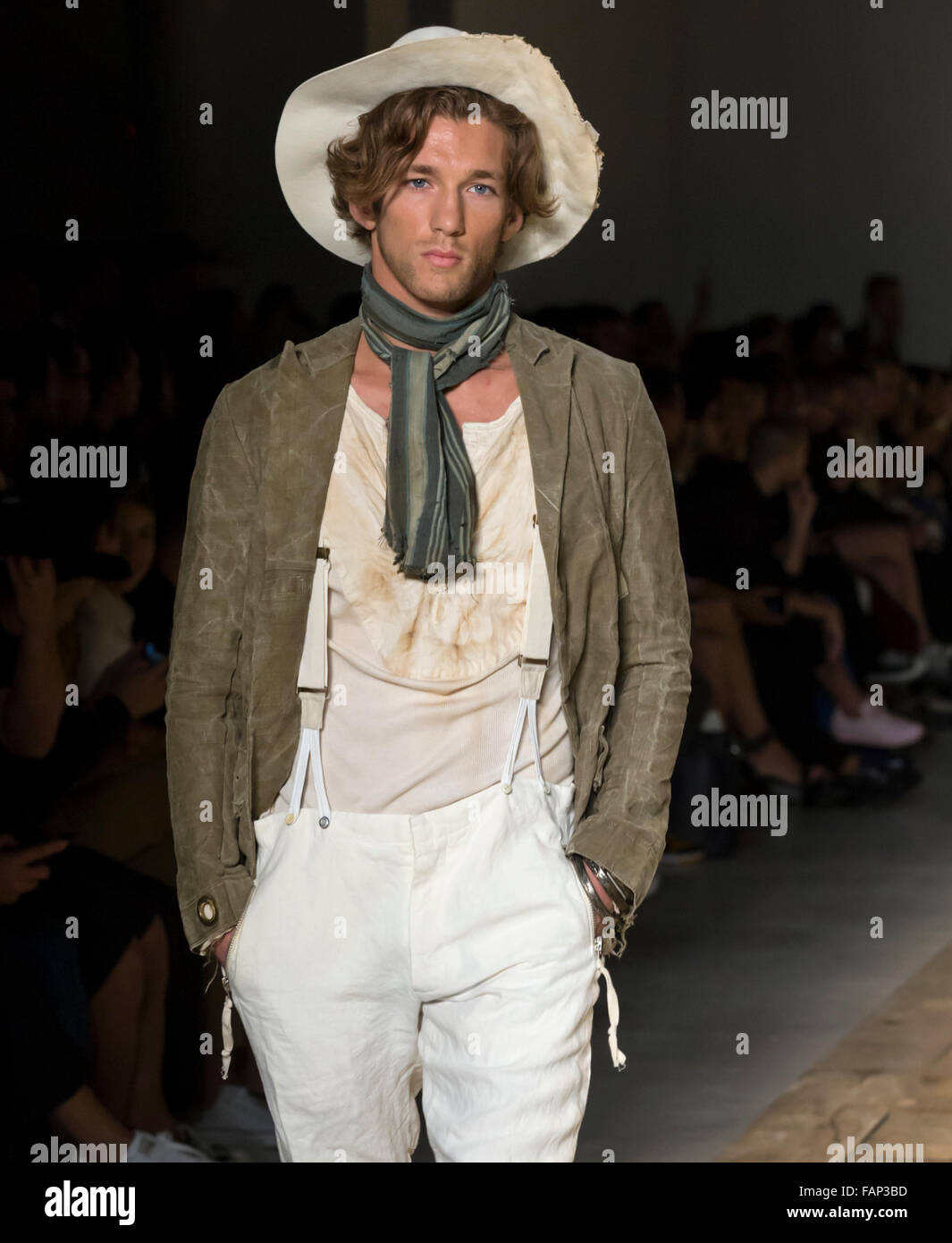 NEW YORK, NY - JULY 15, 2015: James Norley walks the runway during the ...