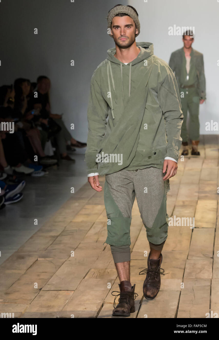 NEW YORK, NY - JULY 15, 2015: Ryan Allan walks the runway during the ...