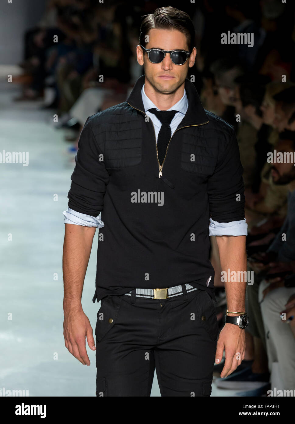 NEW YORK, NY - JULY 15, 2015: Bryce Thompson walks at Michael Bastian ...