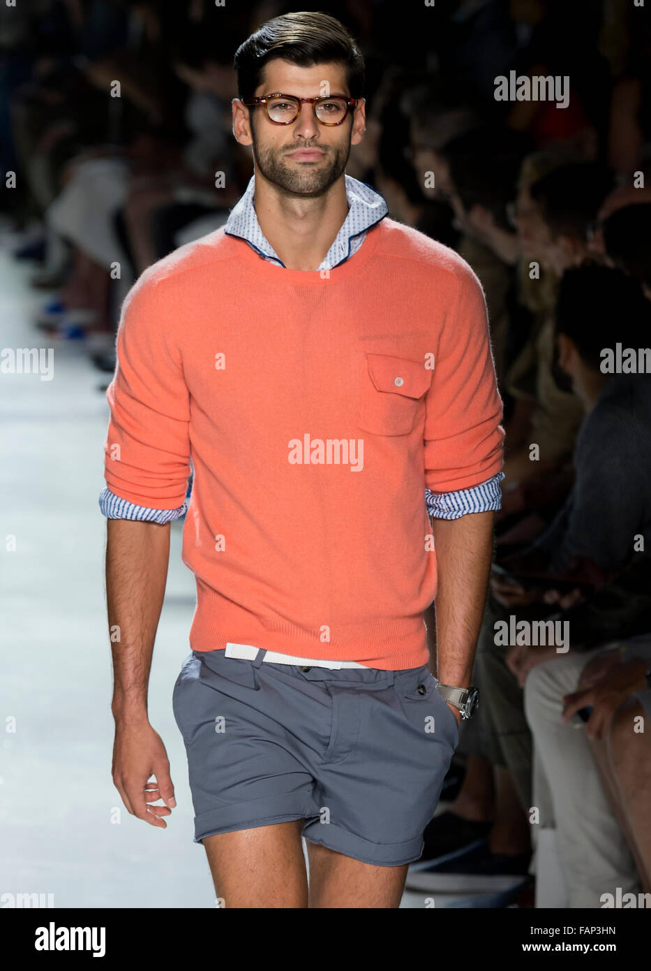 NEW YORK, NY - JULY 15, 2015: Adam Caldera walks at Michael Bastian ...