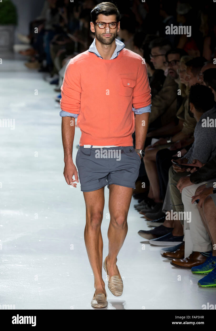 NEW YORK, NY - JULY 15, 2015: Adam Caldera walks at Michael Bastian ...