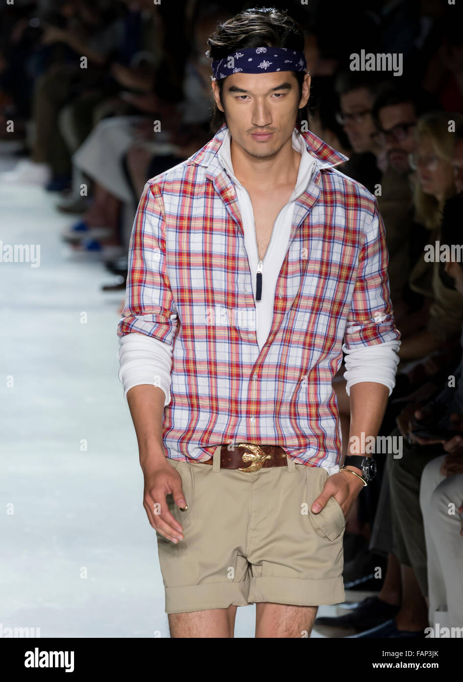 NEW YORK, NY - JULY 15, 2015: Tony Chung walks at Michael Bastian ...
