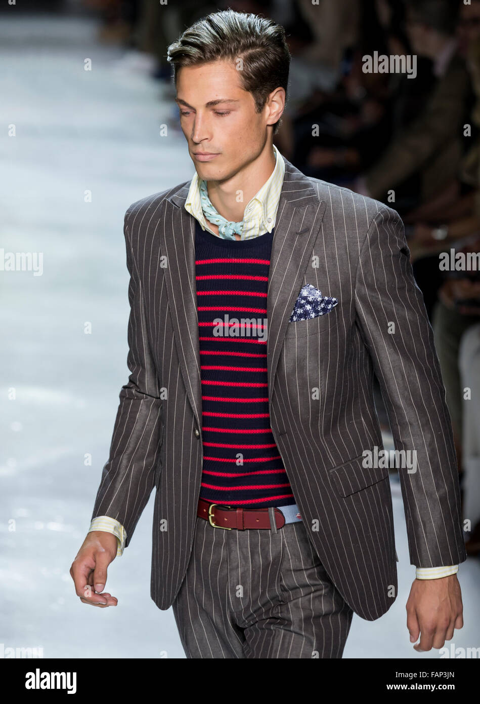 NEW YORK, NY - JULY 15, 2015: Trevor Olson walks at Michael Bastian ...