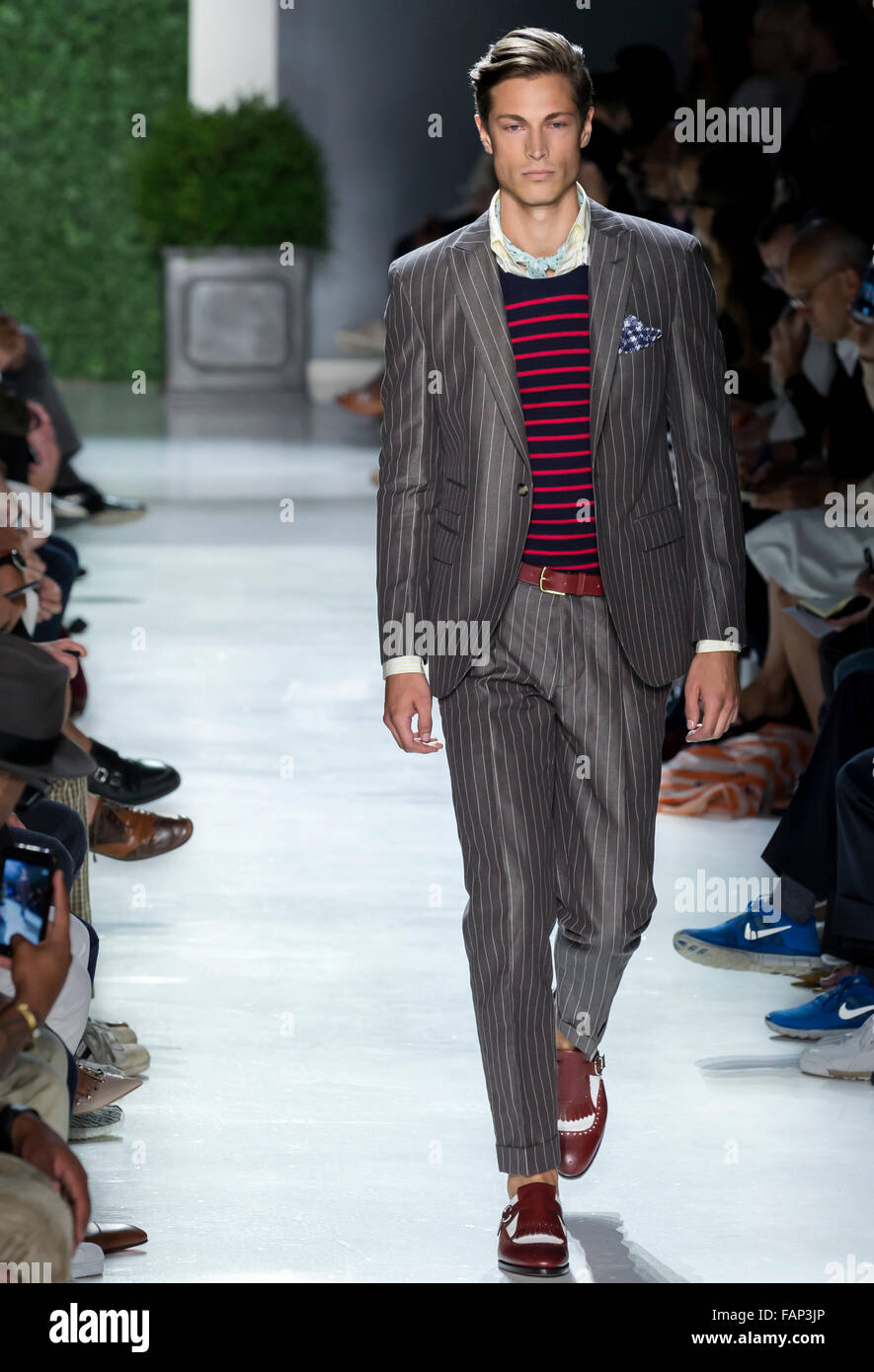 NEW YORK, NY - JULY 15, 2015: Trevor Olson walks at Michael Bastian ...