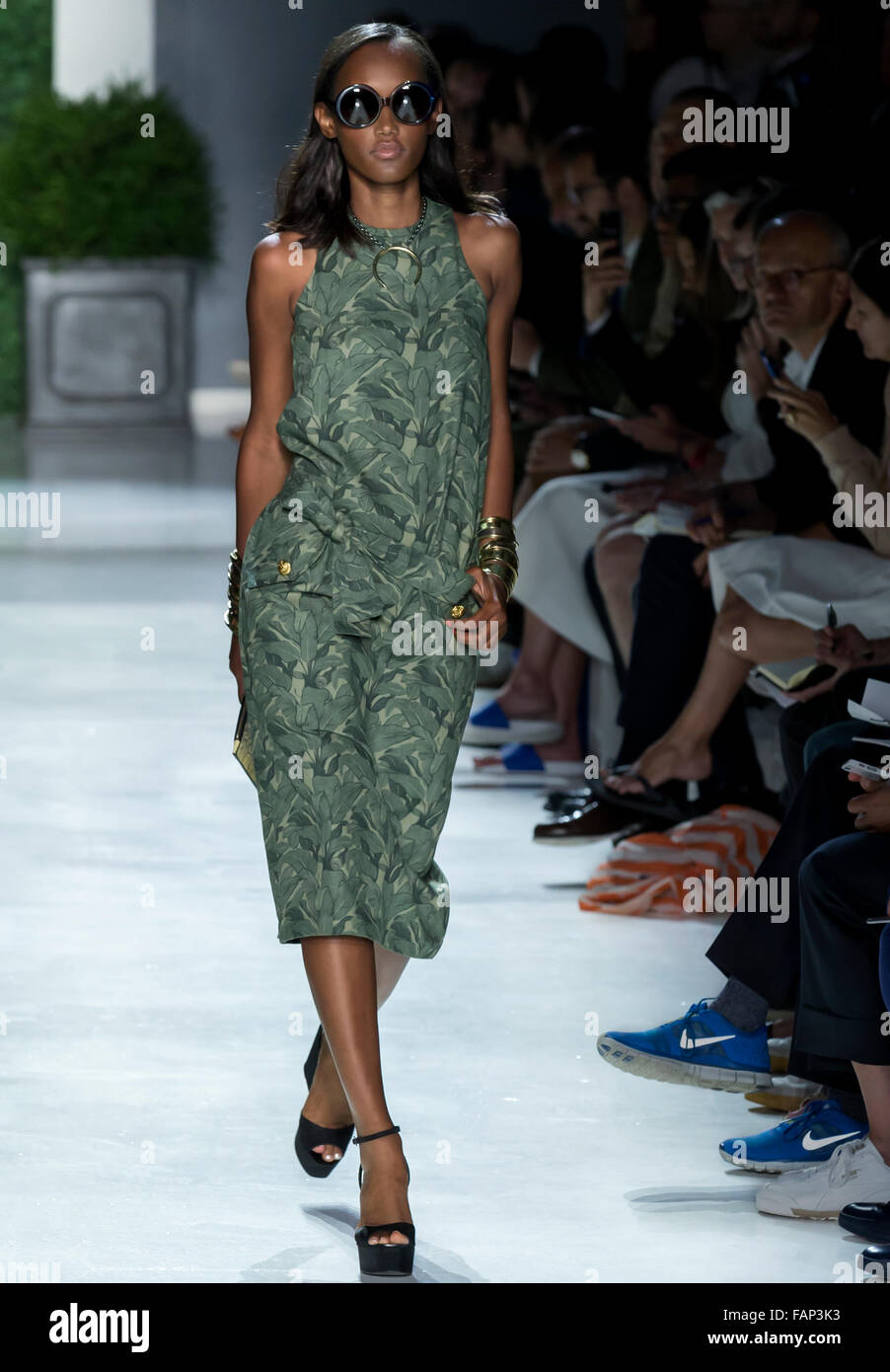 NEW YORK, NY - JULY 15, 2015: A model walks at Michael Bastian runway ...