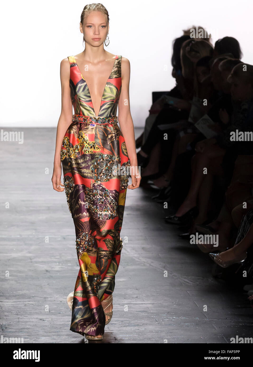 New York, NY - September 15, 2015: Laura Schellenberg walks the runway ...
