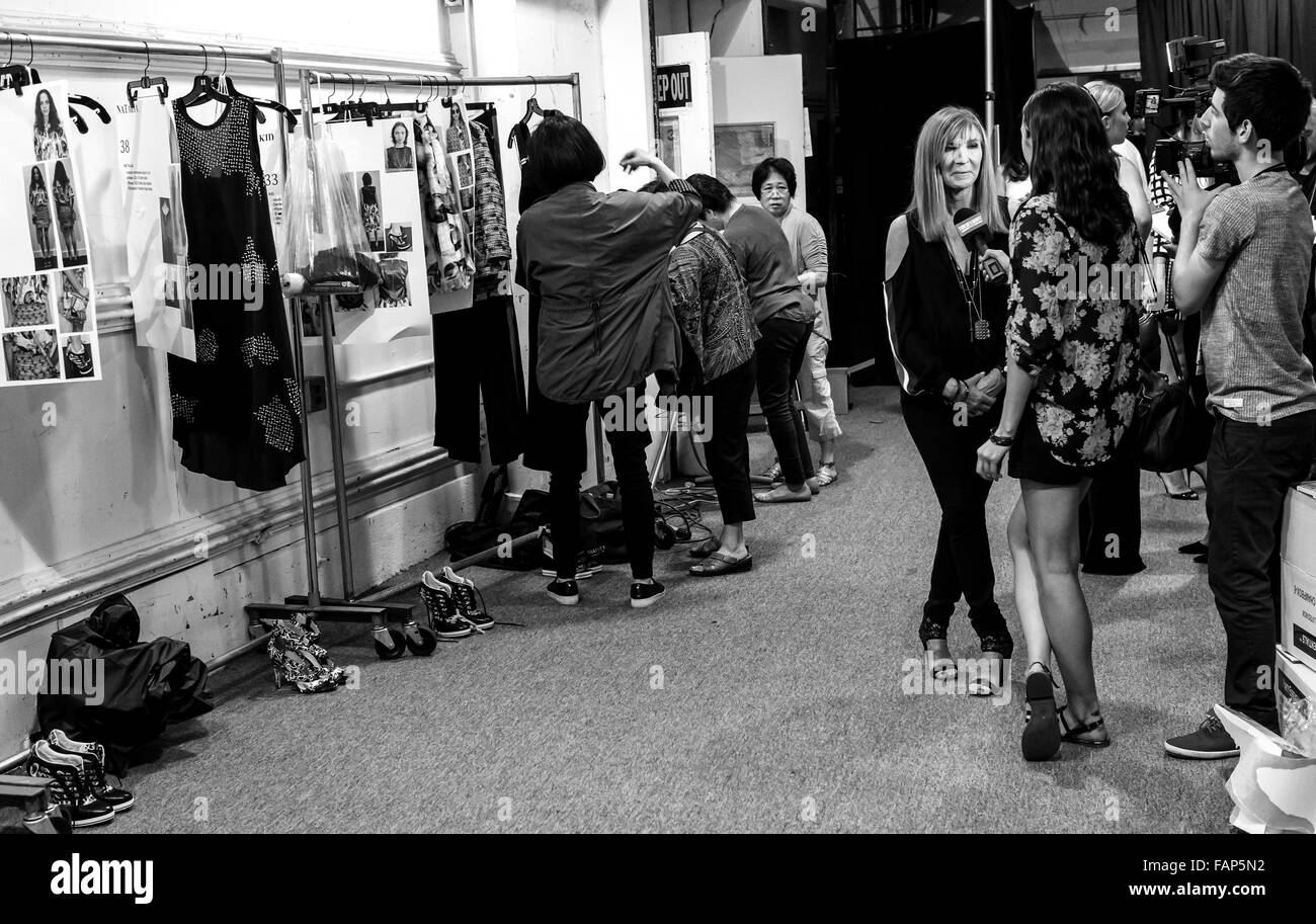 New York, NY - September 11, 2015: Designer Nicole Miller gives an interview backstage at the ...