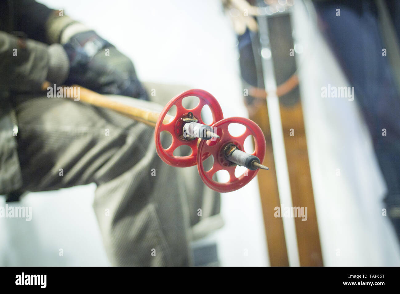 Vintage ski store window display skiing clothes and skis photo Stock ...
