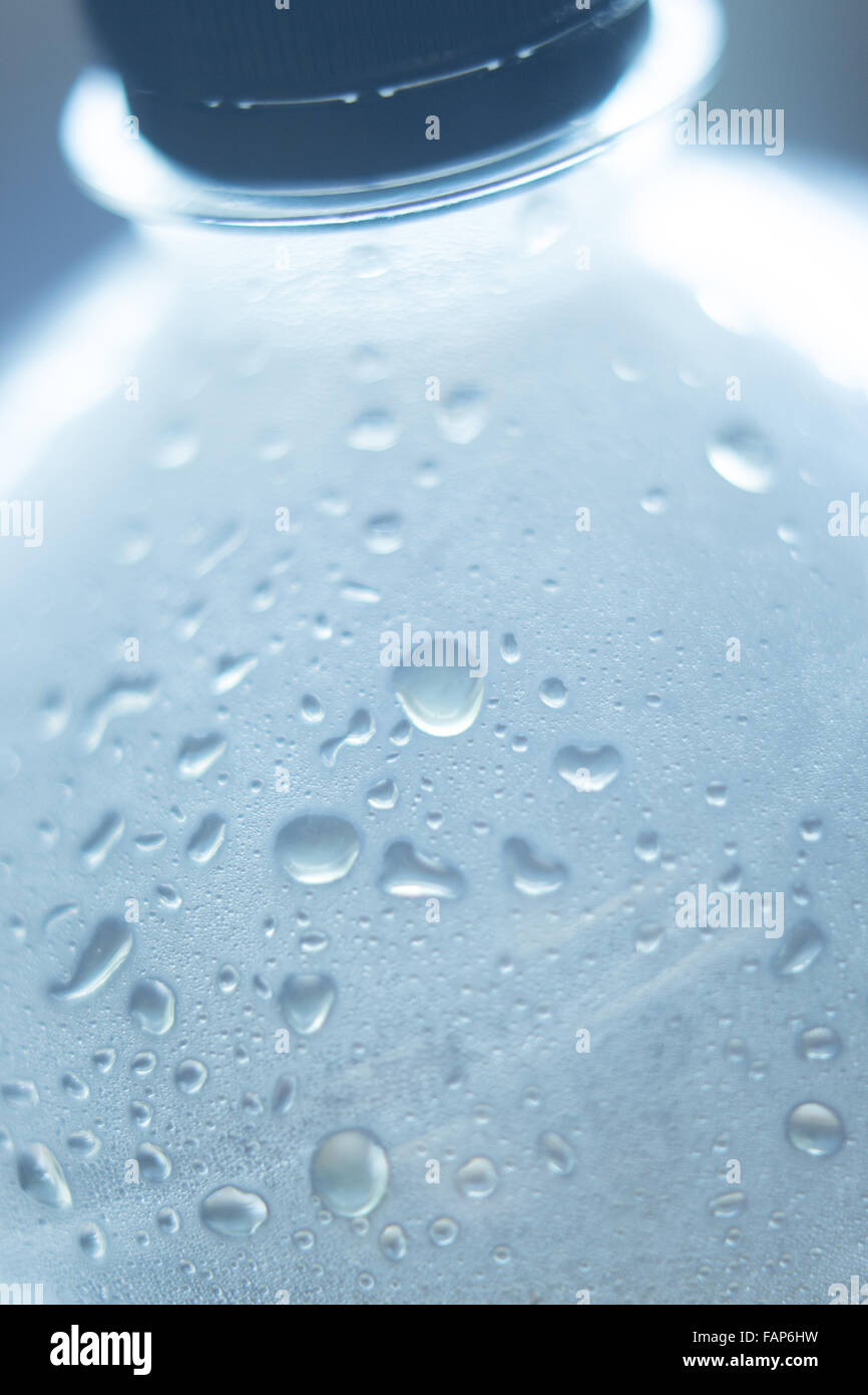 Plastic water bottle condensation closeup photo Stock Photo - Alamy