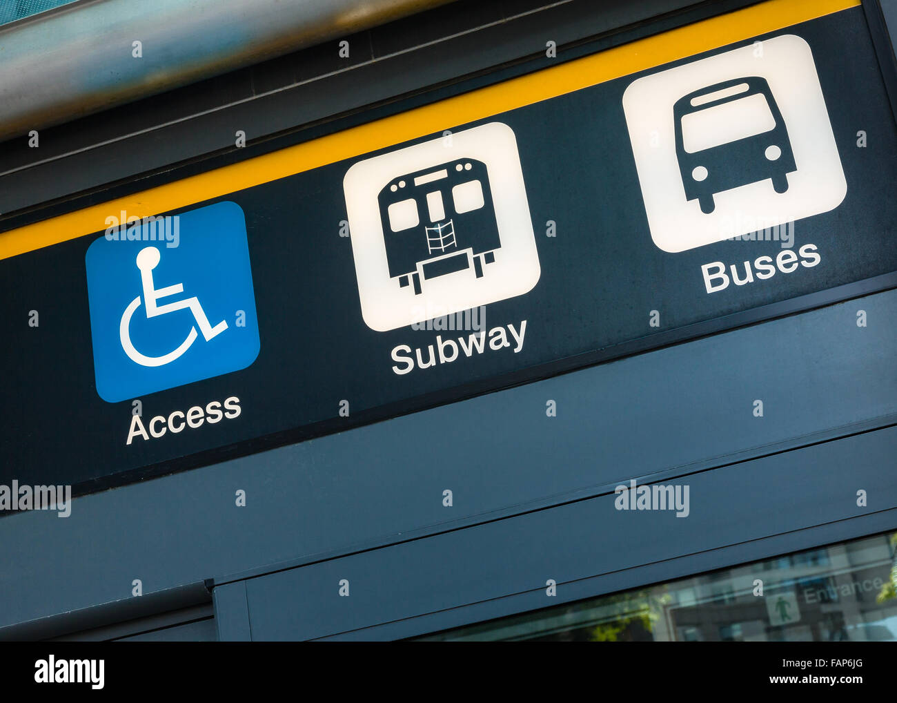 Sign at entrance of subway showing bus subway Stock Photo - Alamy