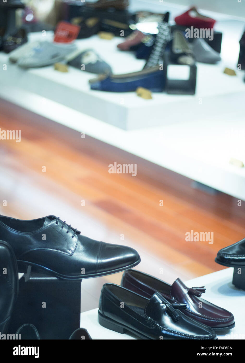 Men's leather luxury hand made formal shoes in store window photo Stock ...