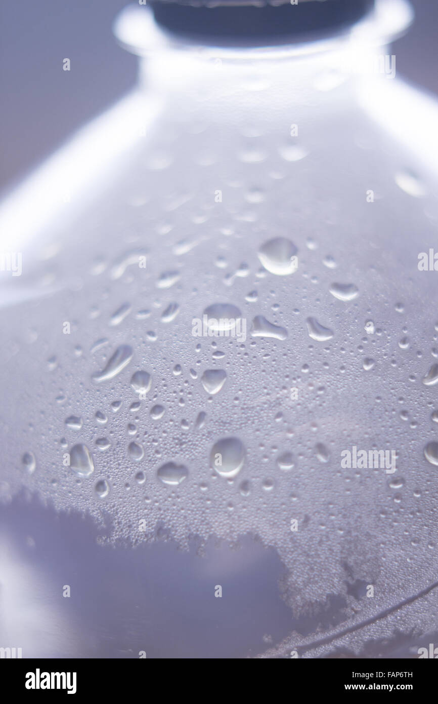Plastic water bottle condensation closeup photo Stock Photo - Alamy