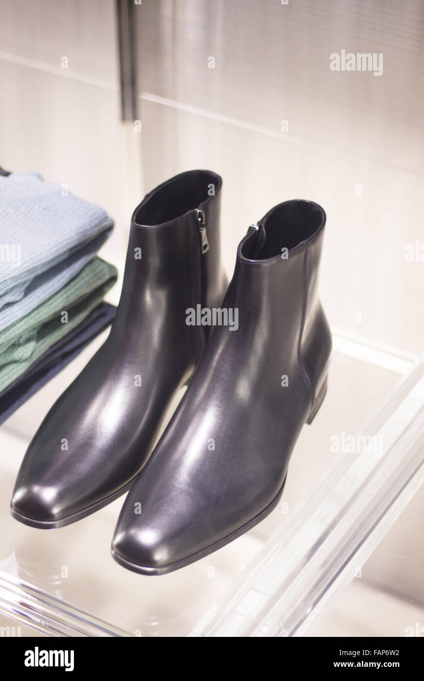 Men's black leather luxury hand made formal shoes in store window photo ...
