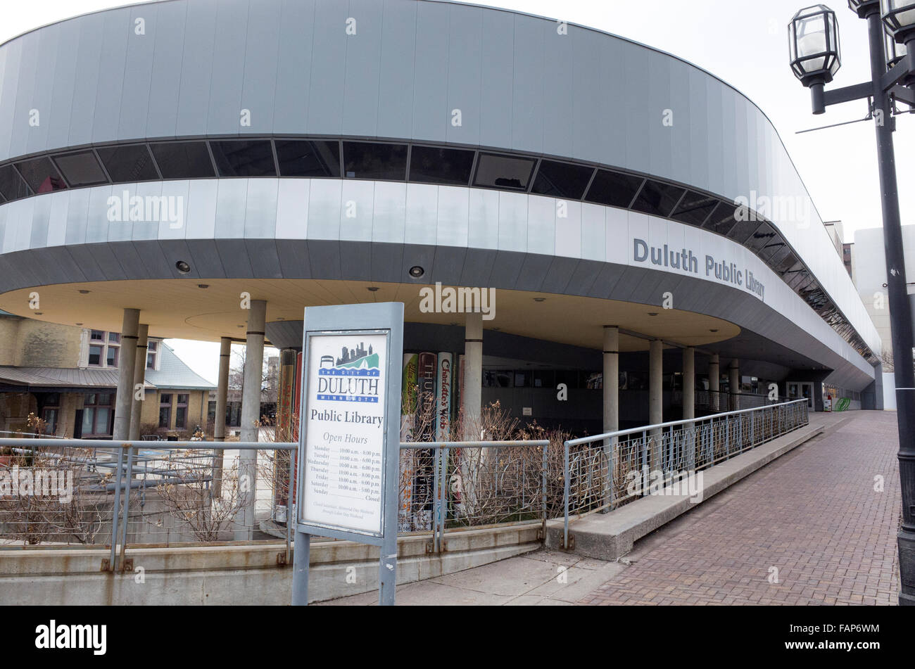 Curved outside view of the modern Duluth Public Library. Duluth ...