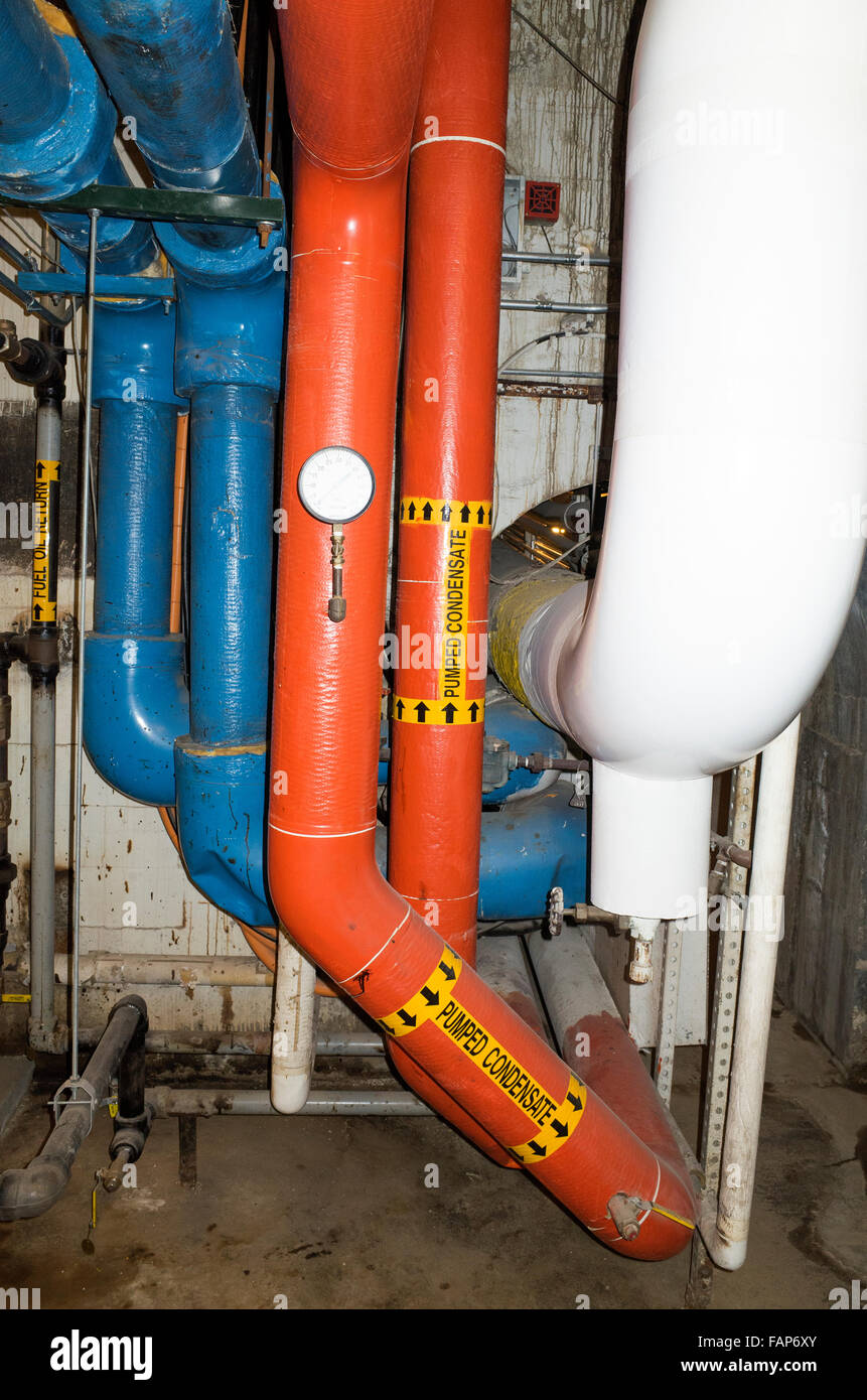 Blue orange and white central heating pipes below Janet Wallace Fine ...