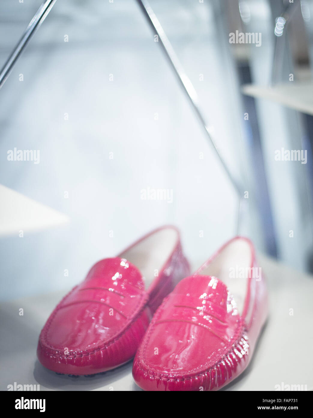 Women's leather shoes in fashion store window display photo Stock Photo ...