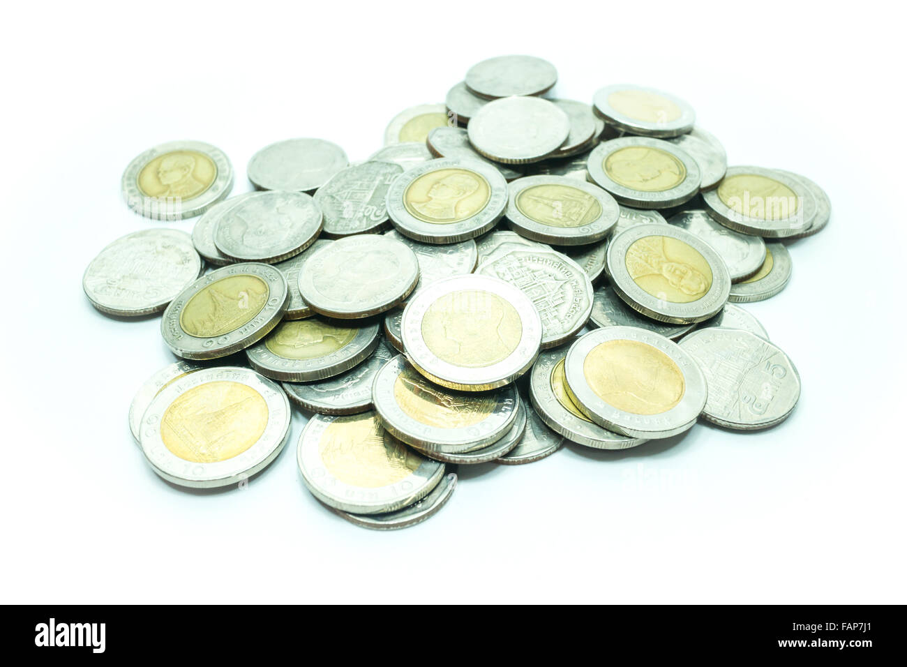 Group of Thai baht coins on white table background, stock photo Stock ...