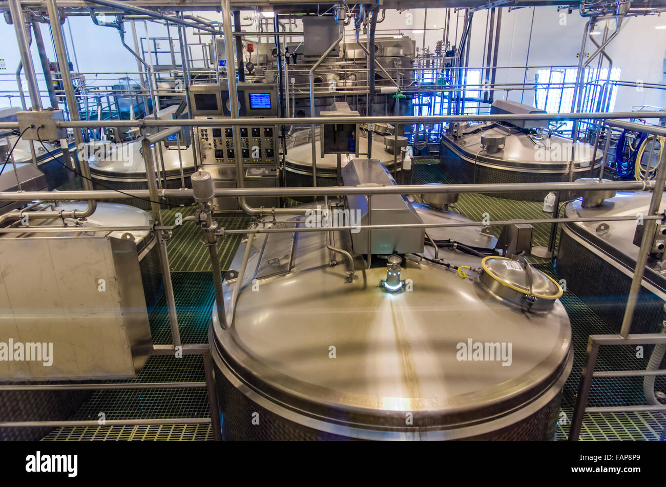 Stainless steel vats for turning milk into cheese at the Tillamook ...