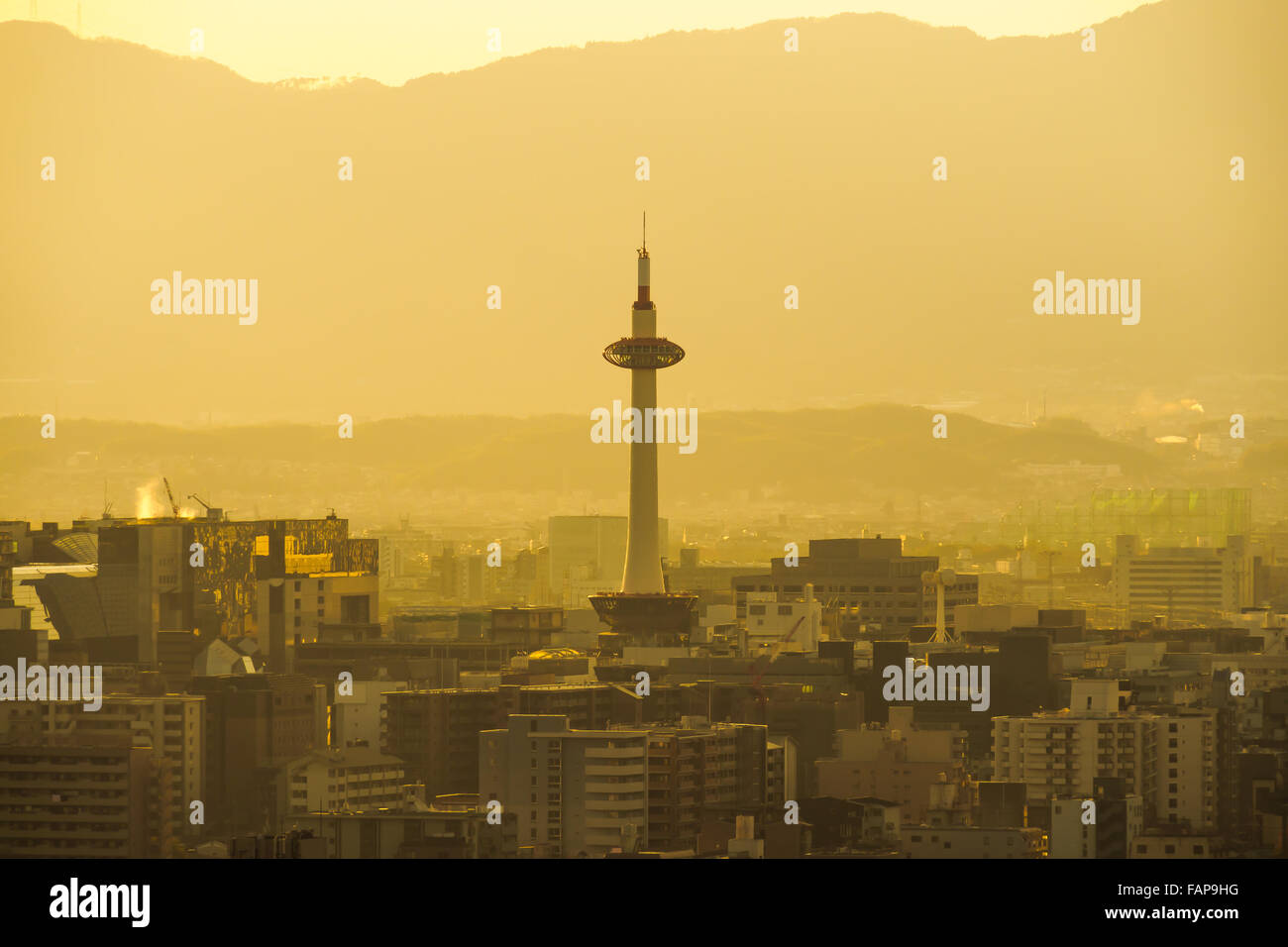 Kyoto Tower, Japan skyline at dusk. View from Kiyomizudera temple ...