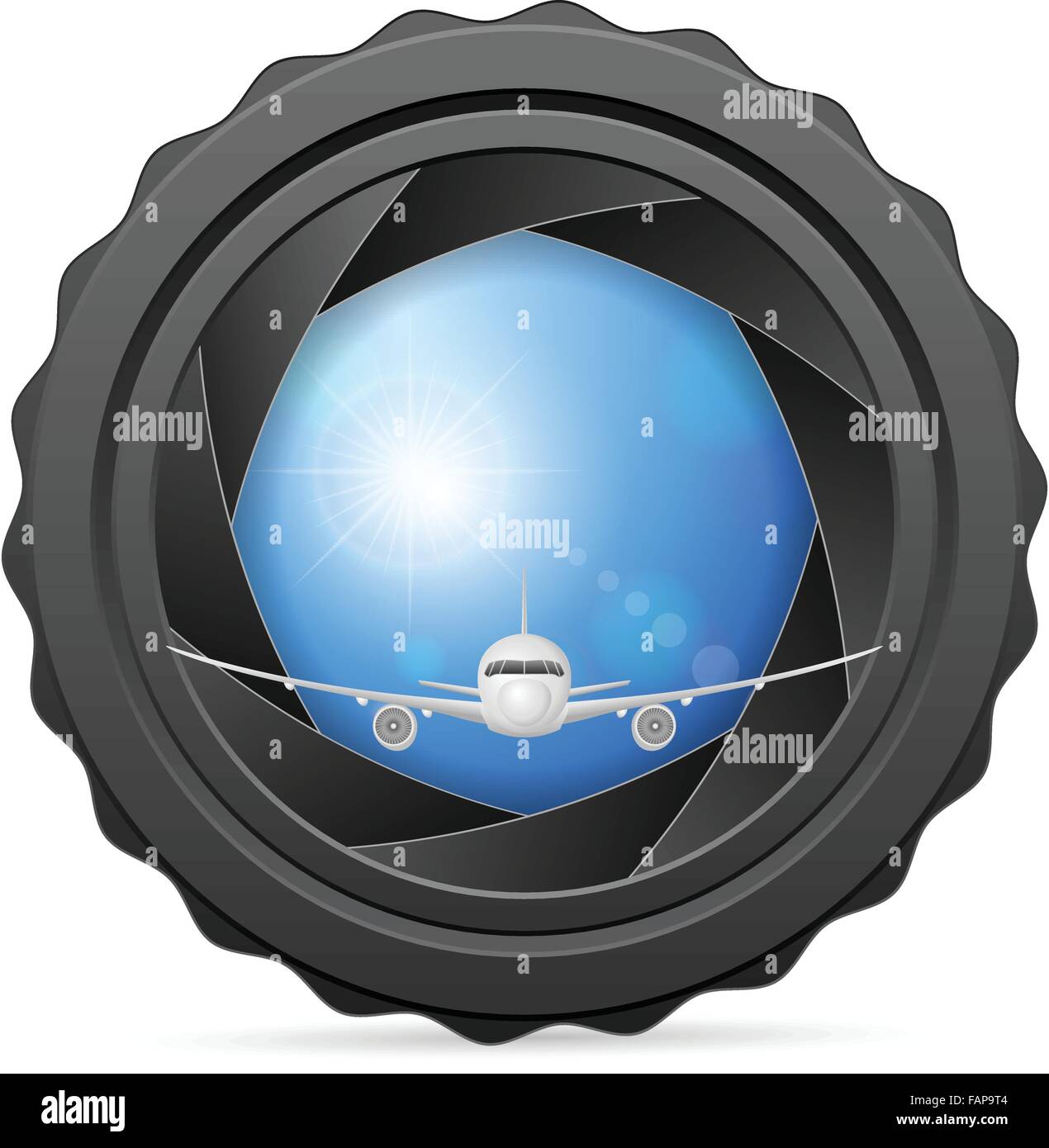 Camera shutter with airplane on white background. Vector illustration ...