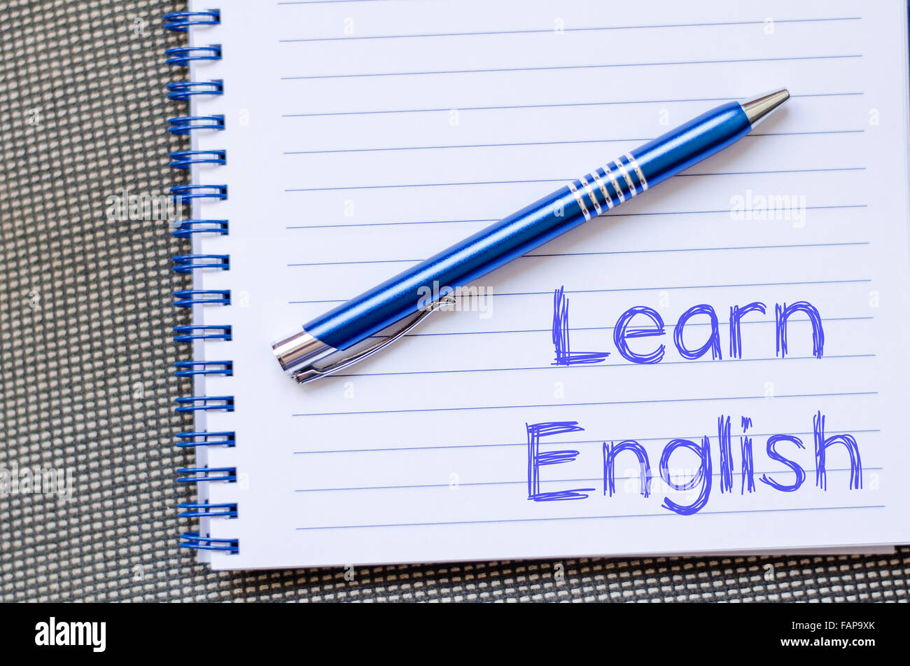 Learn english text concept write on notebook with pen Stock Photo - Alamy