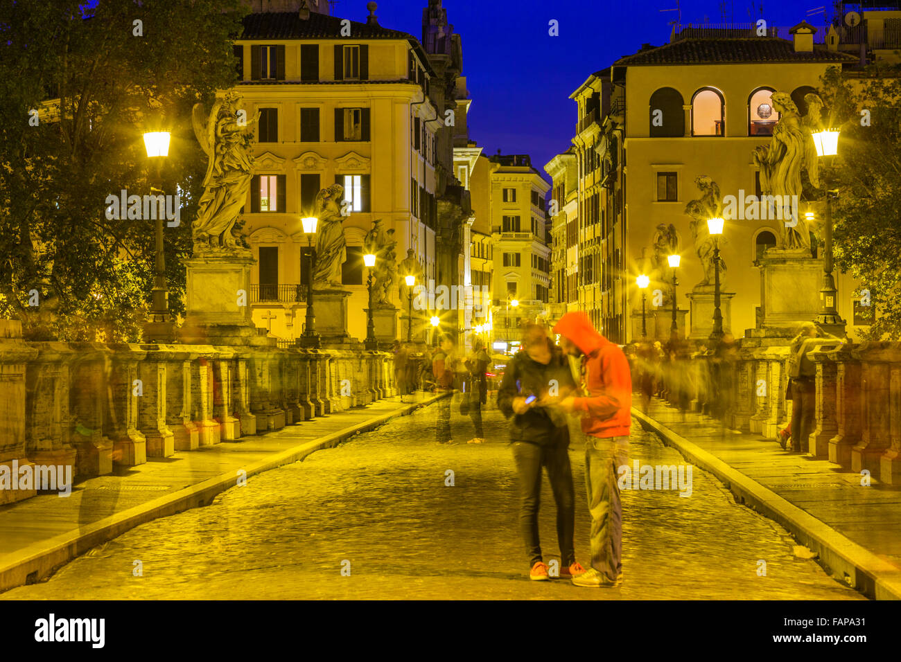 view from Castel Sant'Angelo Bridge at night, Rome Stock Photo - Alamy