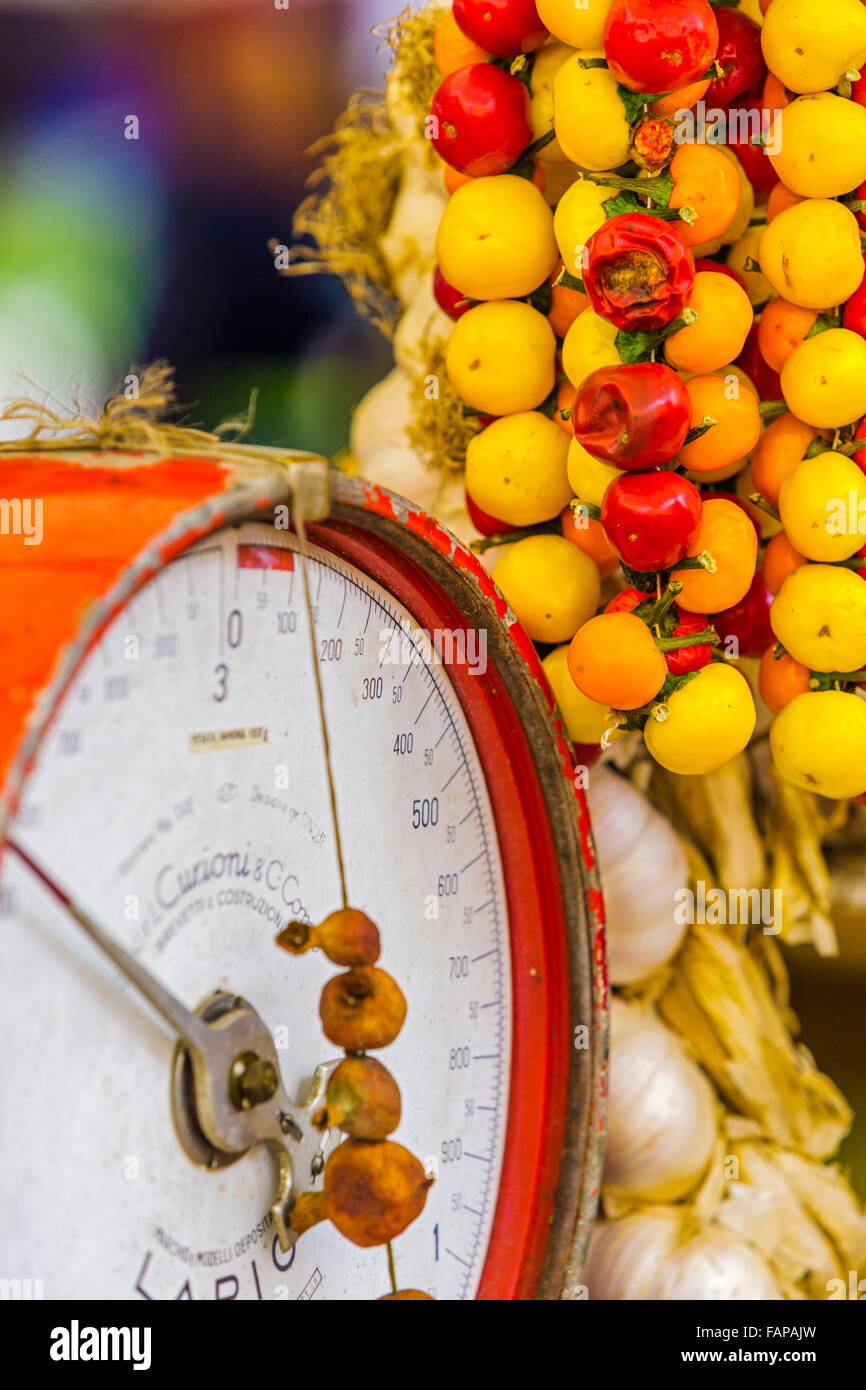 rustic scale at public market in Piazza Campo Dè Fiori; Rome Stock ...