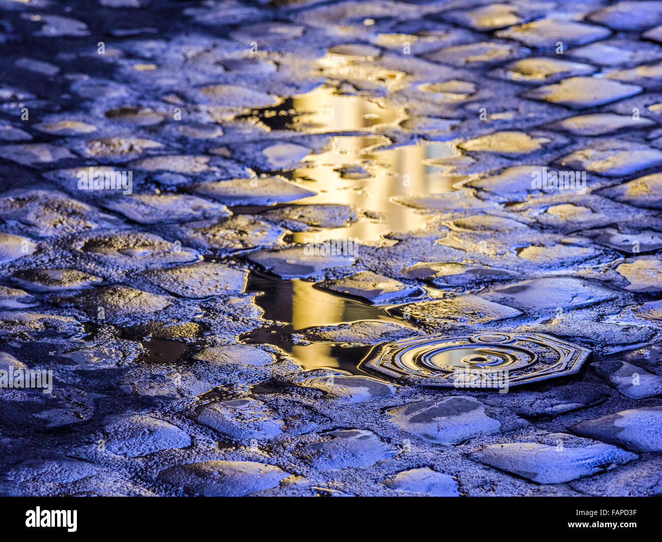 Rain puddle reflections in the centro storico area of Rome, Italy Stock ...