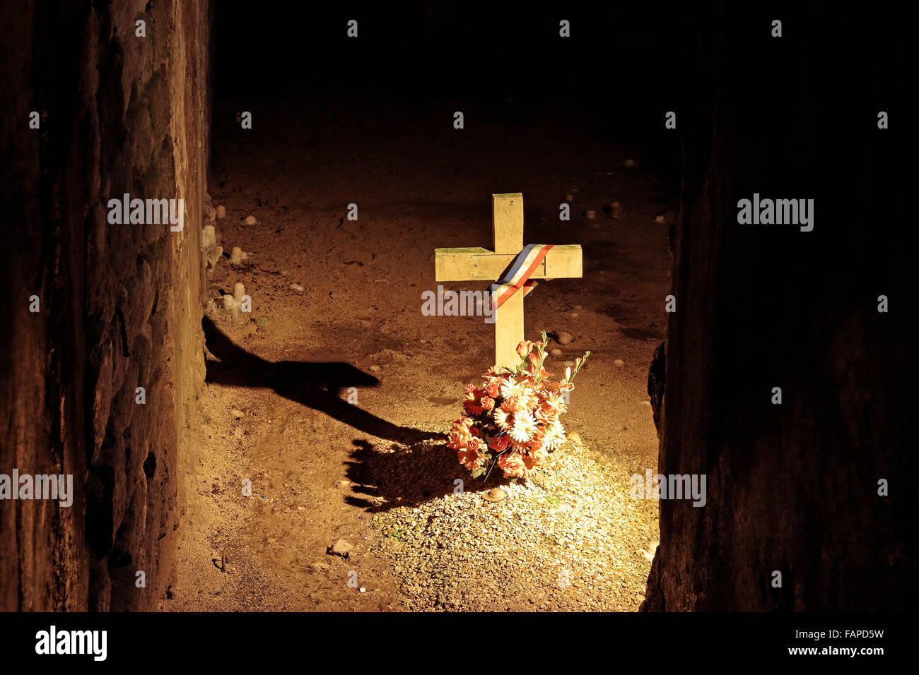 memorial cross inside Fort de Vaux, Verdun, Lorraine, France Stock ...