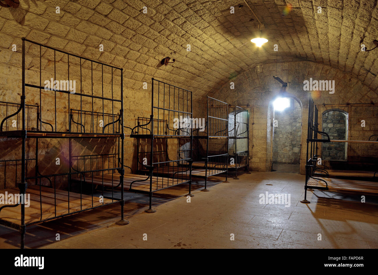 Soldier barrack room inside Fort de Douaumont, Verdun, Lorraine, France ...