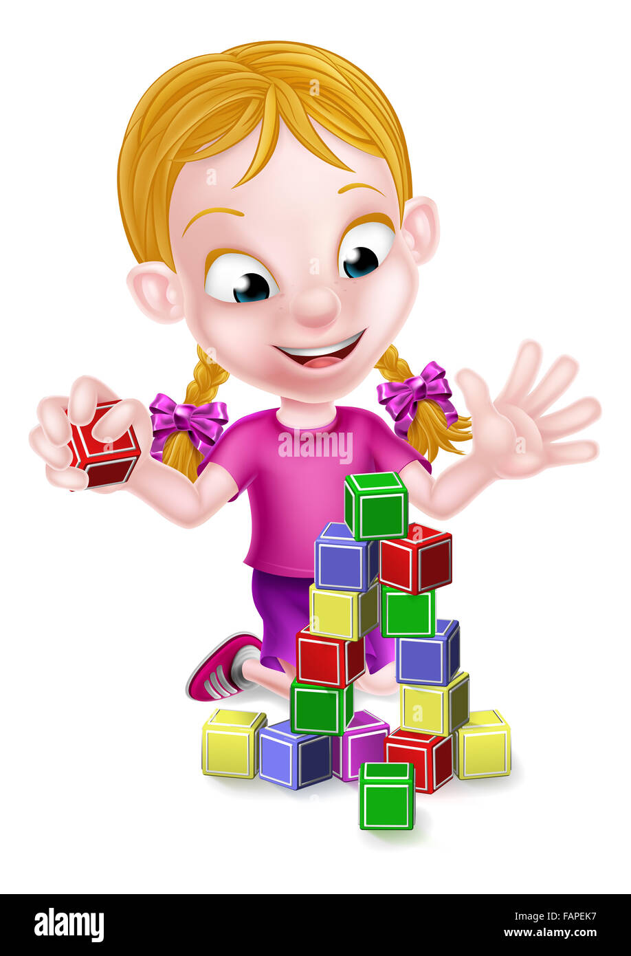 Cartoon girl playing with toy building blocks Stock Photo - Alamy