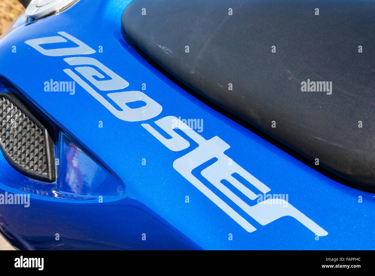 Motor-Scooter, Italjet Dragster 180. Close up of logo brand Name ...