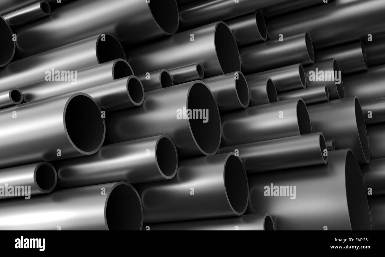 Close up 3d render of steel pipes Stock Photo - Alamy