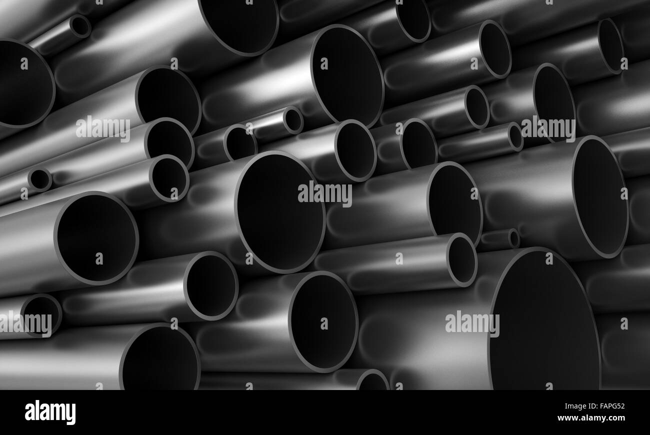 Close up 3d render of steel pipes Stock Photo - Alamy