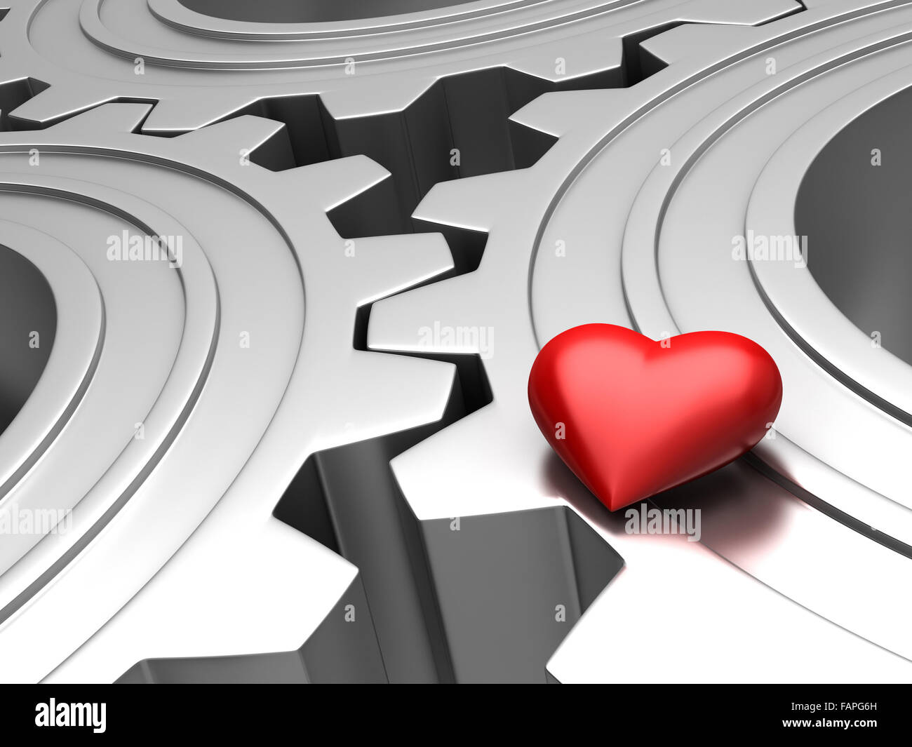 3d render of red heart over metallic gears Stock Photo - Alamy