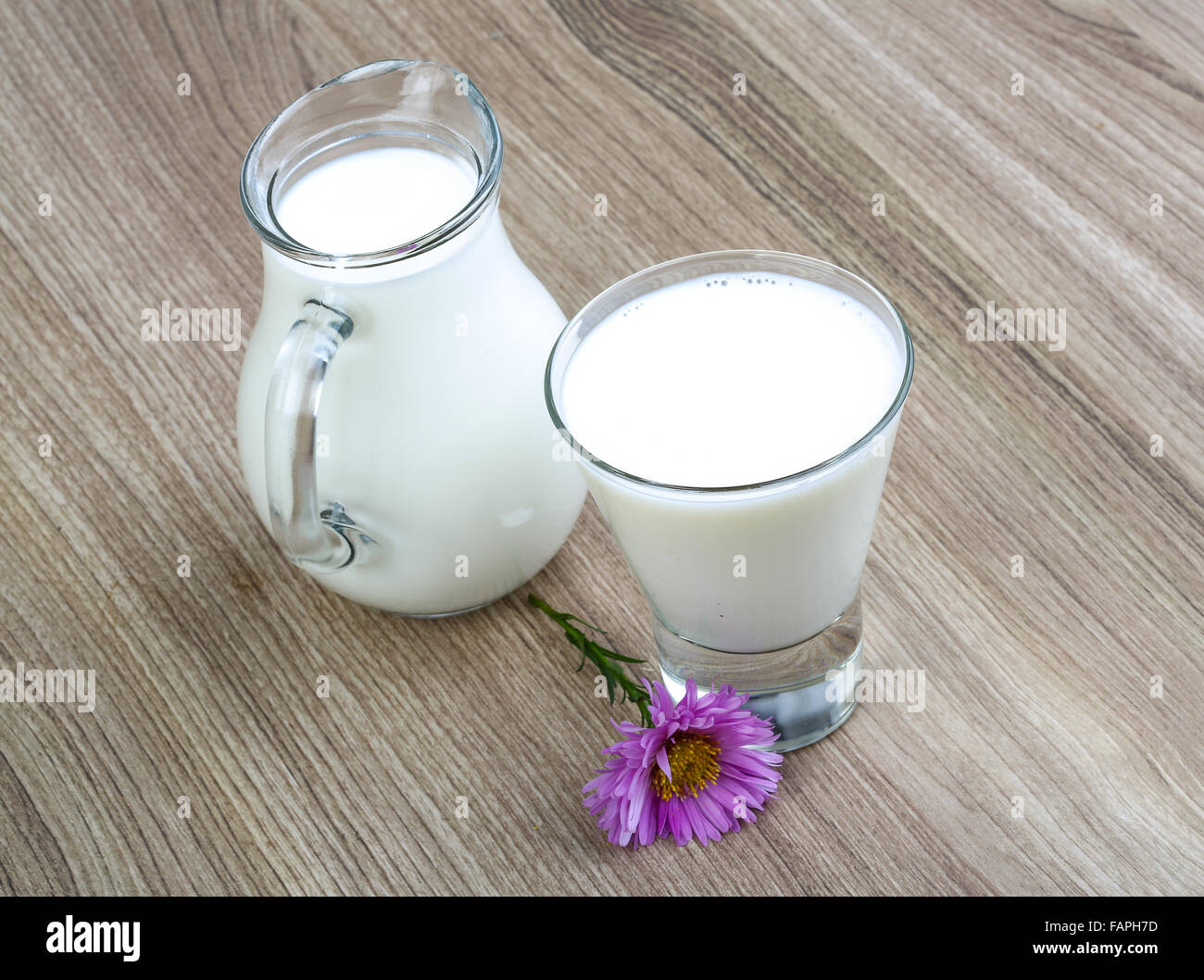 Fresh cold milk in glass on the wood background Stock Photo - Alamy