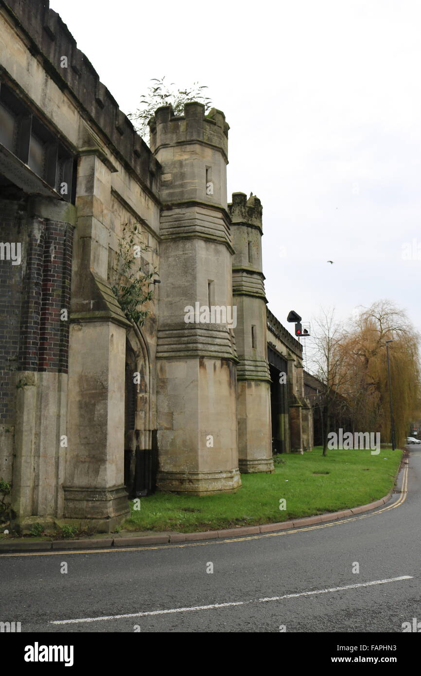 Railway arch towers on the A36 just before Bath Spa station Stock Photo ...