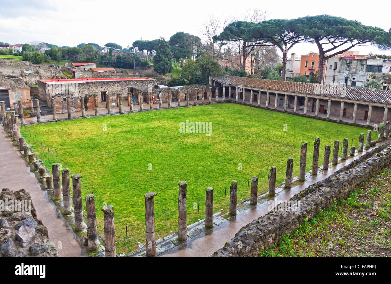 Ruins of Ancient Roman city of Pompei, Italy. Pompei was destroyed and ...