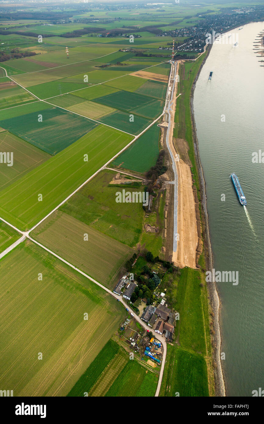 Aerial view, bowery, dike renovation, dikes, bank of the Rhine, flood ...