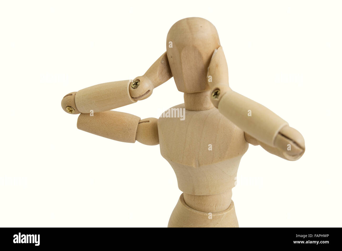 wooden figure concept no hear gesture covered ear Stock Photo - Alamy