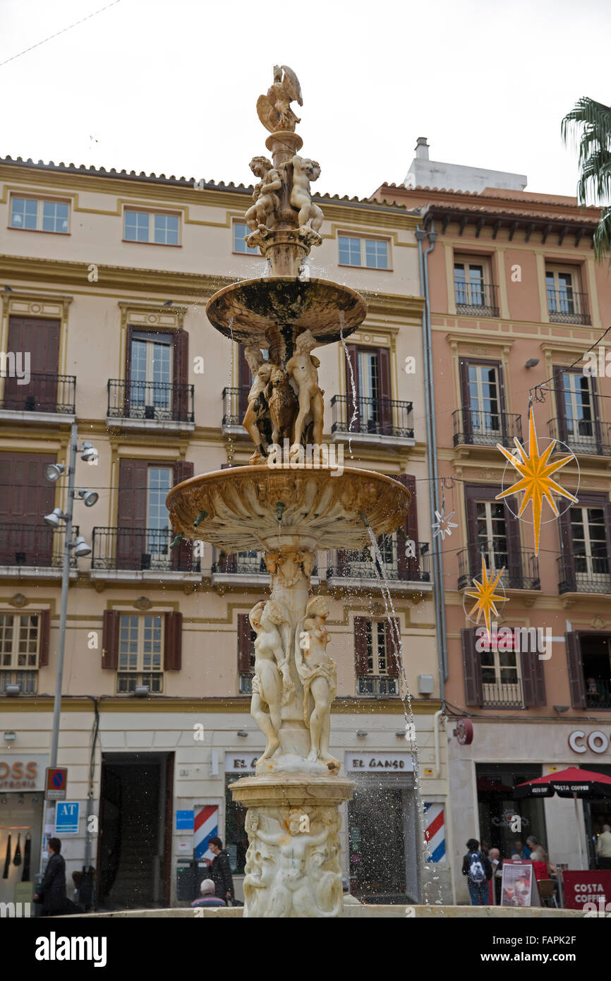 Water Fountain in a square in Malaga Spain Stock Photo - Alamy