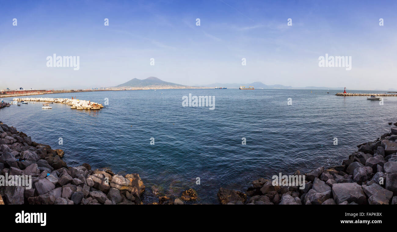 Panoramic view of Gulf of Napoli and Mount Vesuvius on the background ...
