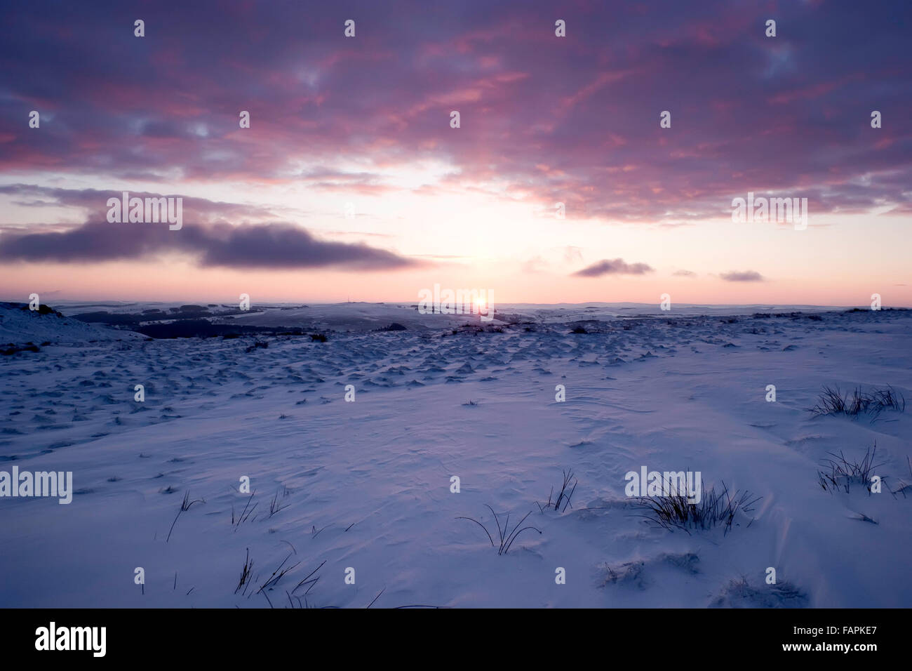 Snowy sunset in the Peak District Stock Photo - Alamy