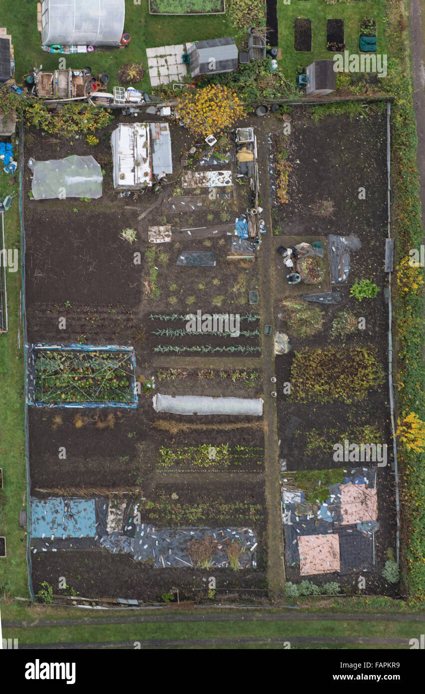 aerial view of English allotment in winter Stock Photo - Alamy